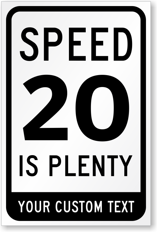 Speed 20 Is Plenty Sign - USA 20mph Traffic Speed Limits