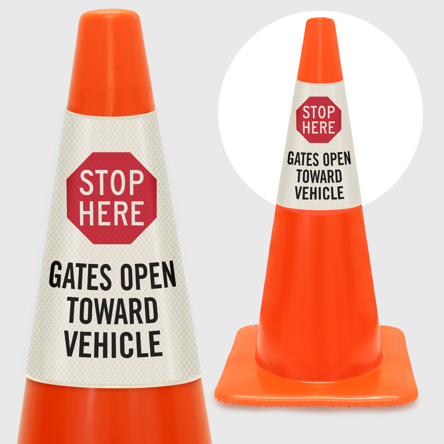 Stop Here Gates Open Toward Vehicle Sign